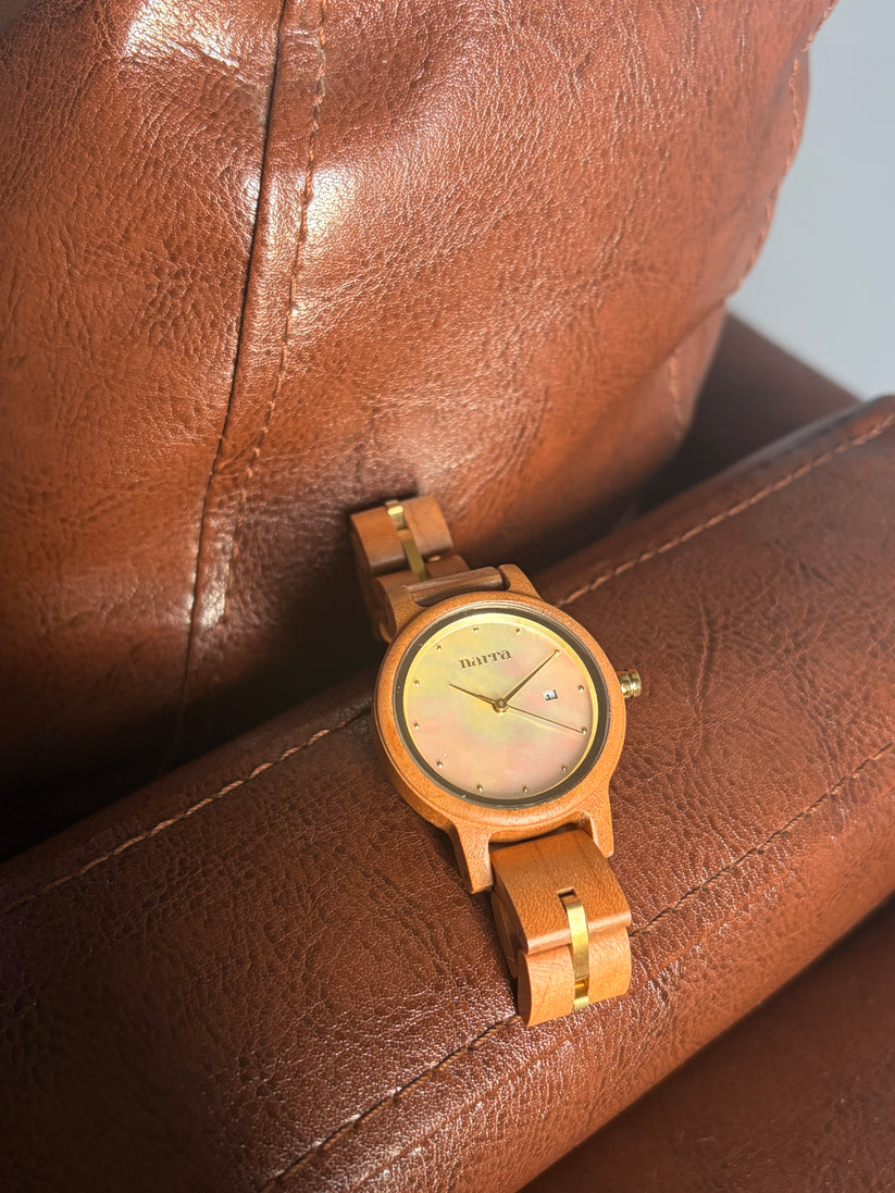 Virgo in Cherrywood and Gold – Narra Wooden Watches
