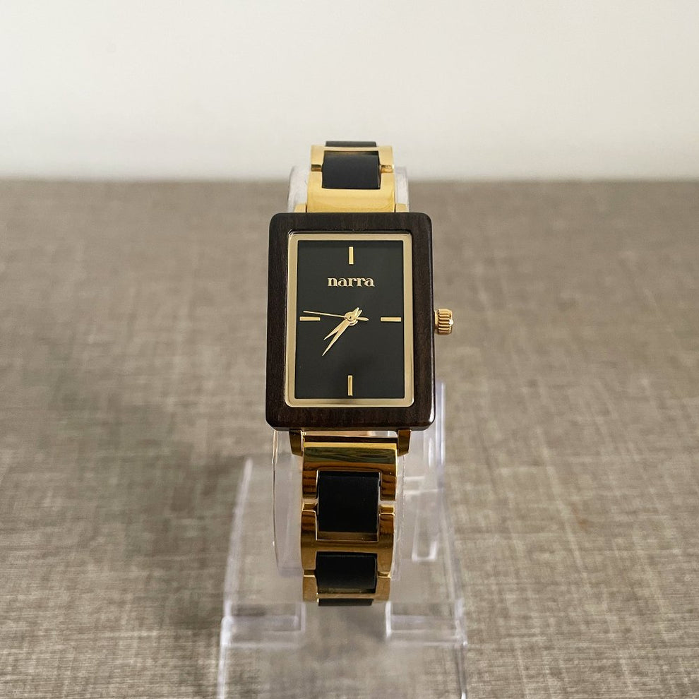 Obsidian in Dark Sandalwood and Black Rectangular Wooden Watch – Narra ...